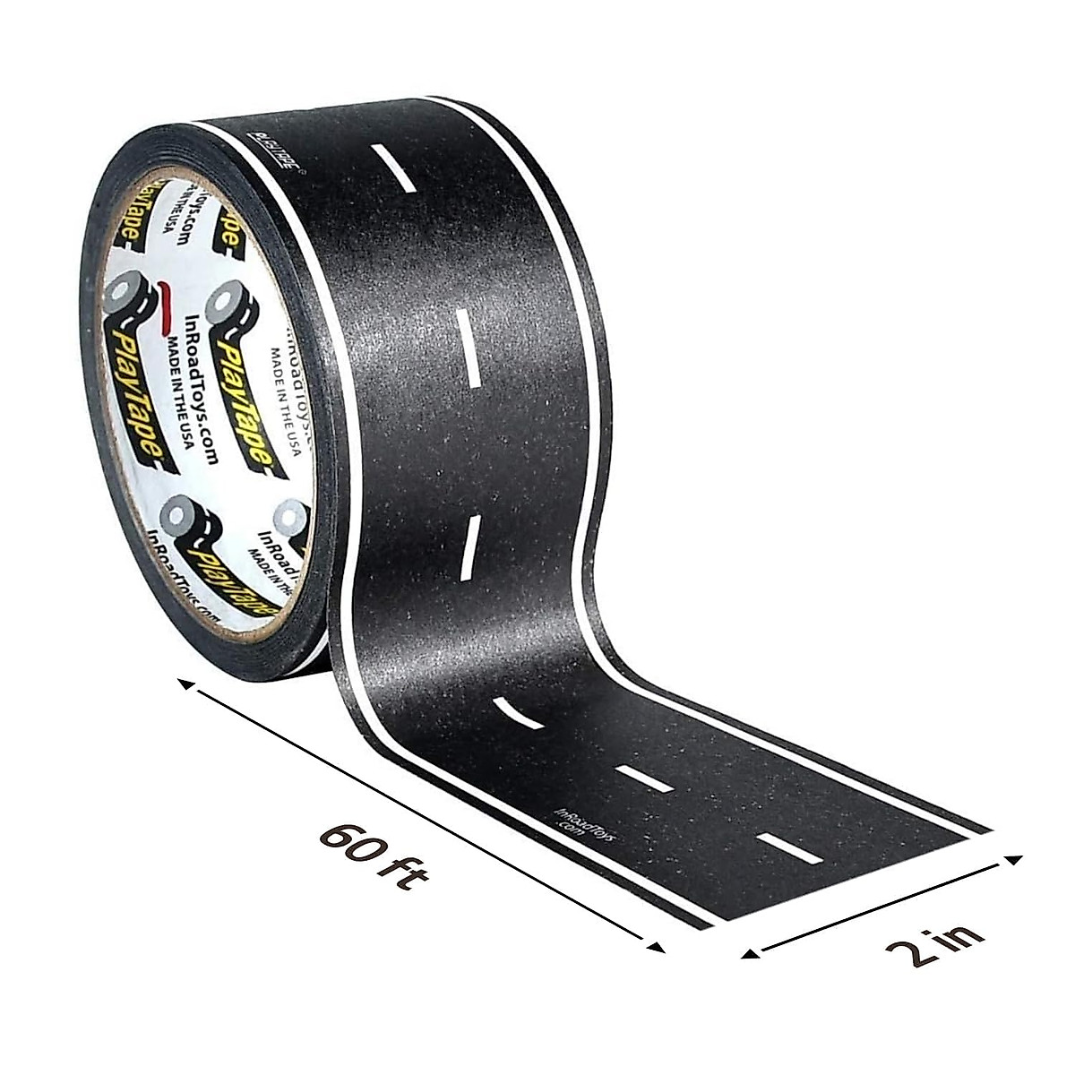 PlayTape Road Tape for Toy Cars - Sticks to Flat Surfaces; No Residue; 60 ft. x 2 in. Black Roadway