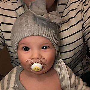 FOUTTUE Hat Winter Knitted Cute Baby Cotton Woolen Hat Girls Warm Bow Baby Kids Hat Children Skis (Grey, One Size)