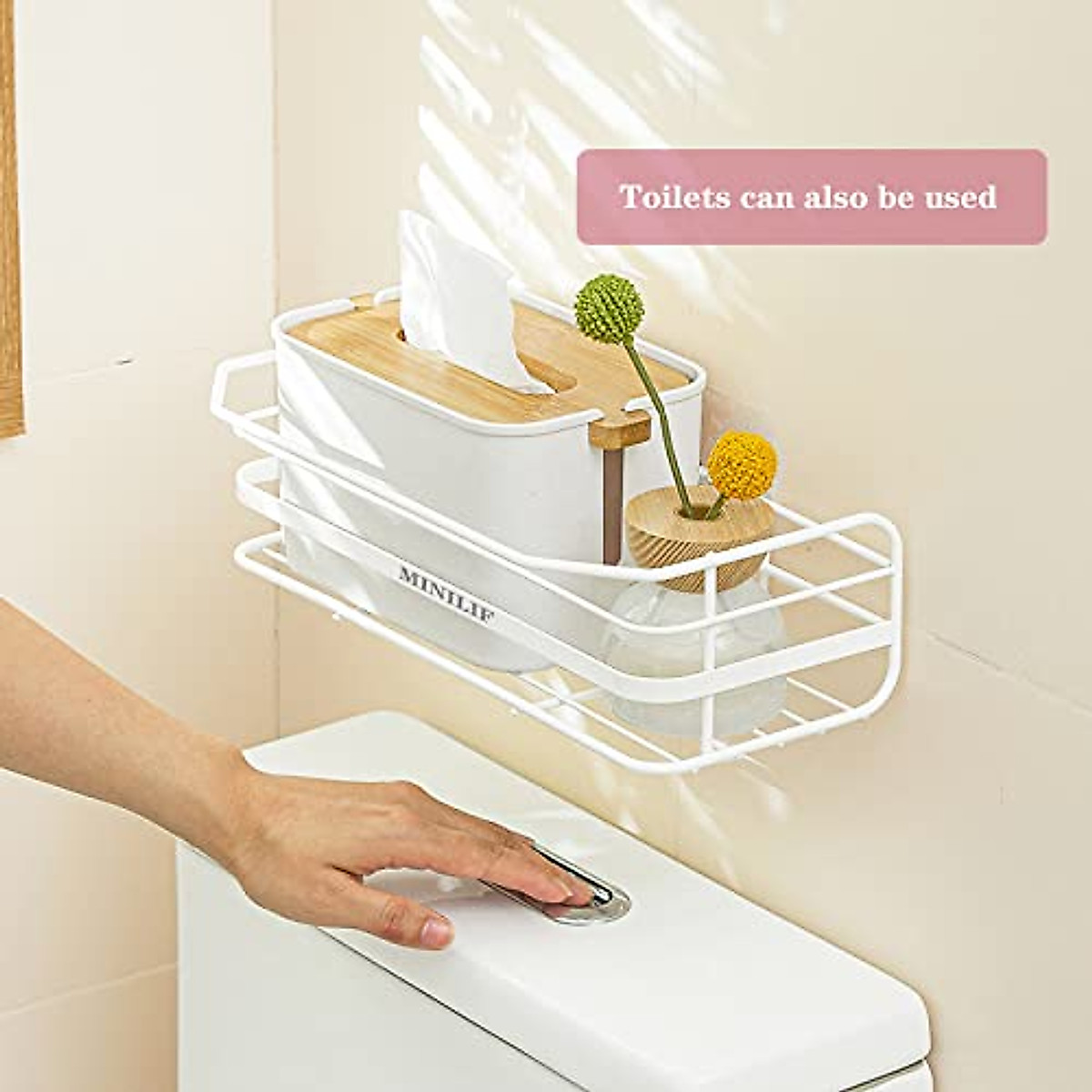 MINILIF Shower Caddy Basket Shelf,Caddy Organizer,Wall Mounted Bathroom Organizer,Antirust baking paint, No Drilling,Storage Rack for Bathroom Shower Kitchen (White)