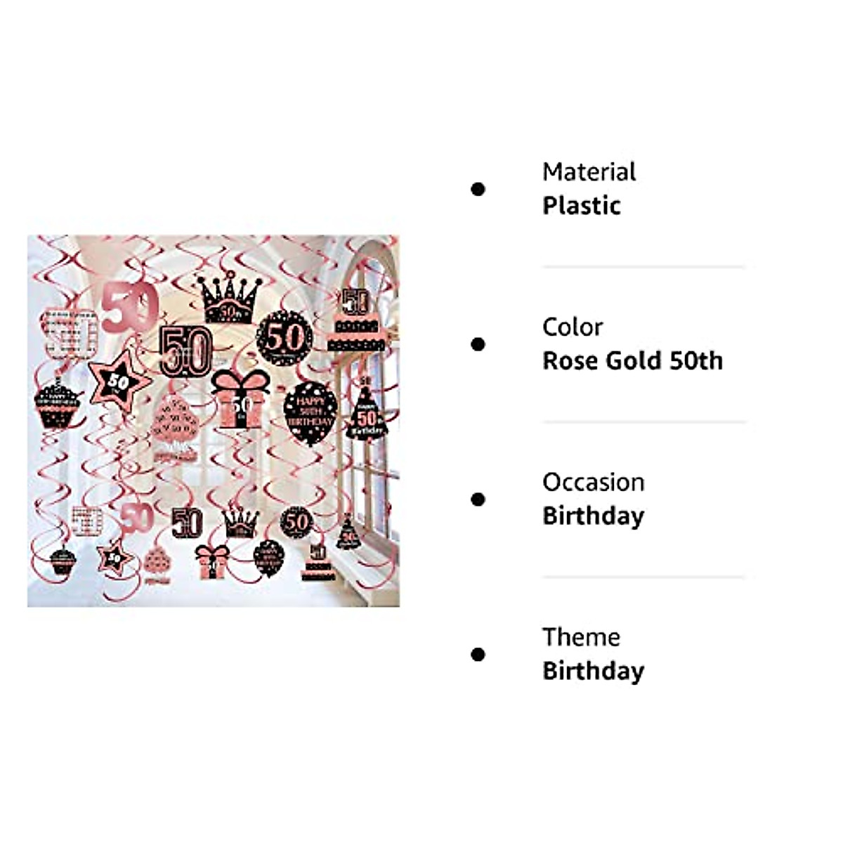 Pimvimcim 50th Birthday Hanging Swirls Decorations for Women, 36pcs Happy 50 Year Old Birthday Swirls Supplies, Rose Gold Fifty Birthday Party Hanging Swirl Décor