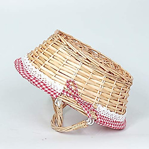 MEIEM Wicker Basket Gift Baskets Empty Oval Willow Woven Picnic Basket Cheap Easter Candy Basket Storage Wine Basket with Handle Egg Gathering Wedding Basket（Pink）