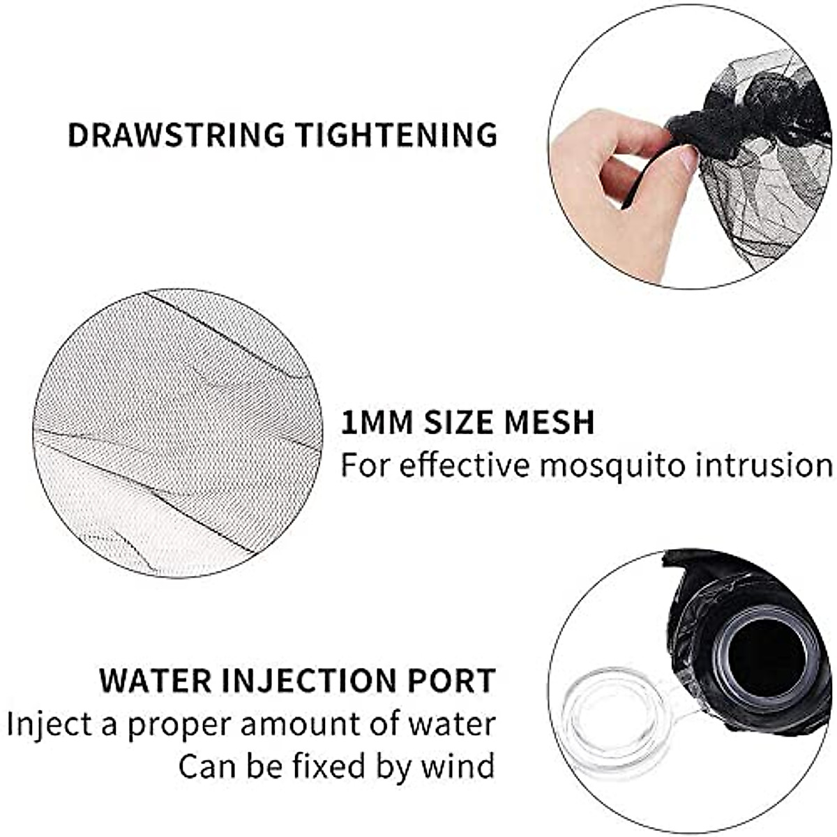 cjc Patio Umbrella M-osquito Netting with Zipper Door, Polyester Mesh Screen, Height Diameter Adjustable, for Outdoor Patio Garden (Black, 11-12FT)