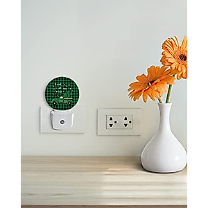 Green Truck Buffalo Plaid Night Lights Plug into Wall, St. Patrick's Day Auto Round LED Lights with Dusk to Dawn Sensor for Bedroom, Bathroom, Hallway, Kitchen, Kids, Home Decor