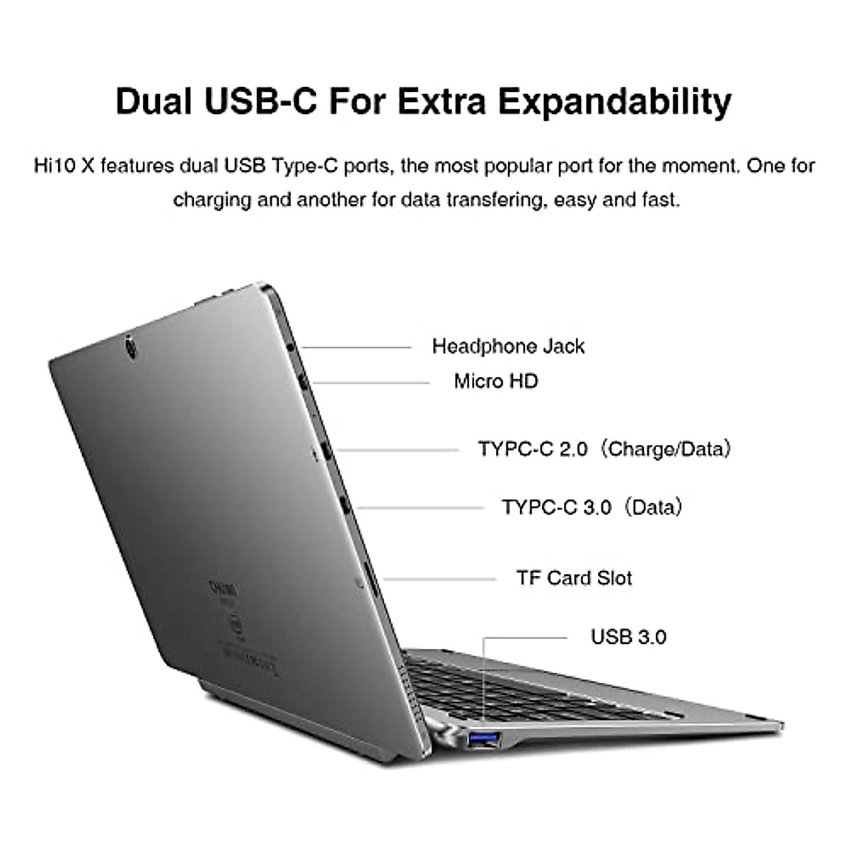 CHUWI Hi10 X, 10.1" Tablet with Keyboard and Pen, 6GB LPDDR4 128GB Storage, 1920x1200P 10-Point Touch Display, Intel Celeron N4120, 2 in 1 Convertible Laptop, Dual Band WiFi, Typc-C, Windows 10, Gray