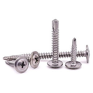 (50 pcs) #10 x 1-1/4" Stainless Wafer Head Self Drilling Screw, Modified Truss Head Self Driller, Phillips Drive Sheet Metal Tek Screws, 410 Stainless Steel, #2 Drilling Point, Dovetail