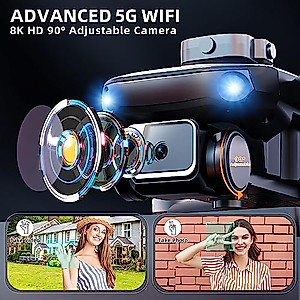 Drone with Camera for Adults and Kids, 8K HD FPV Camera Drone with Carrying Case, Foldable Drone Remote Control Toys Gifts for Boys Girls with 2 Batteries, One Key Start, Headless Mode, Speed Adjustment, 3D Flips