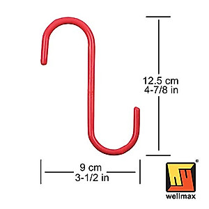 Wellmax 60PCS S Hooks for Hanging, Heavy Duty S Shaped Hooks, Colored Metal S Hook Set for Hanging Plants, Closet, Kitchen, Pot Rack, and pots and Pans. 5 inches Long and 6mm Thick