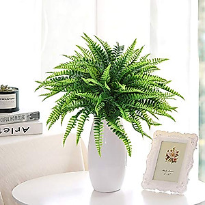 Artflower 6 PCS Artificial Shrubs Fake Boston Fern Plants Natural Fern Bushes UV Resistant Greenery Bunches Faux Plants Shrubs for Home Office Veranda Garden Indoor Outdoor Decor, Green
