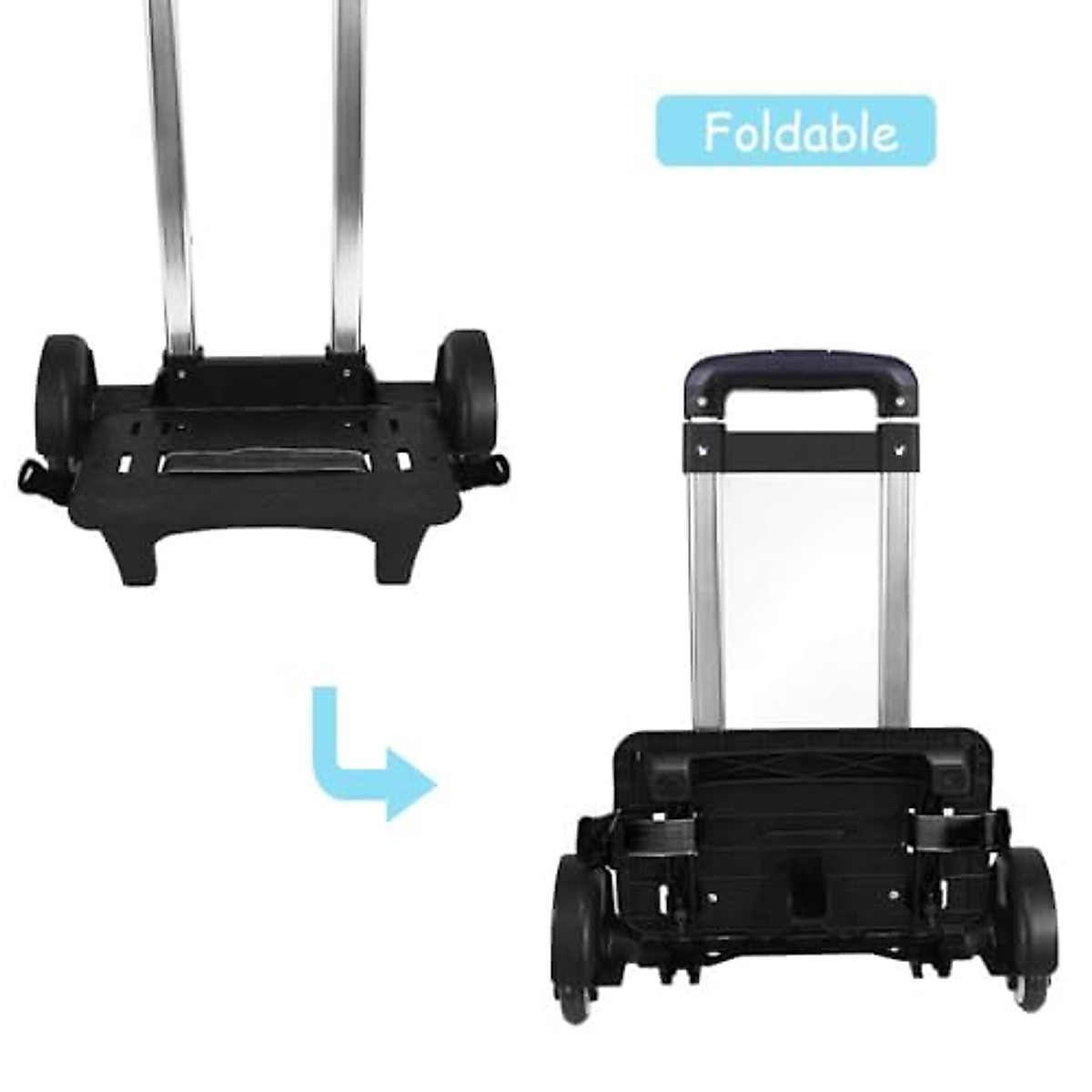 Backpack Trolley - Wheeled Trolley Hand Aluminium Alloy Folding Trolley Cart for Backpack (Blue, 6 Wheels Improved Version)