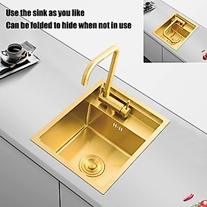 FAFACAI Kitchen Sink Golden Bar Sink Stainless Steel Set Balcony Mini Handmade Pool with Faucet Drop in Or Undermount (Color : Gold, Size : 45x30x23cm) (Gold 45x30x23cm)