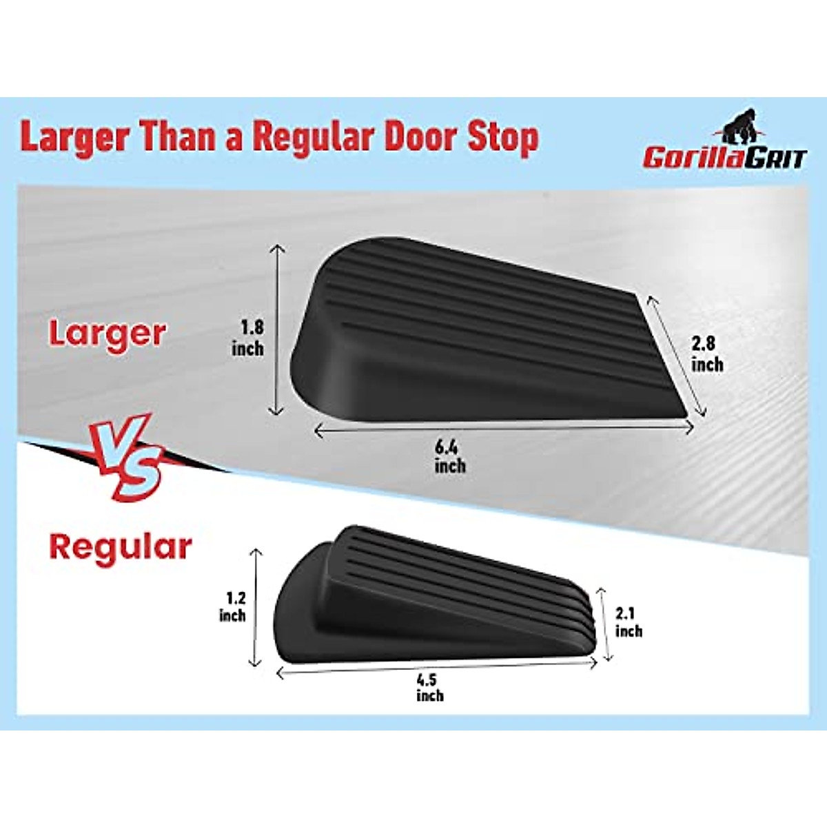 Extra Large Rubber Door Stoppers - Door Stop Wedge, Heavy Duty Jumbo Flexible Door Holder - Black 2 Pack - Non Marking Anti Slip Jammer