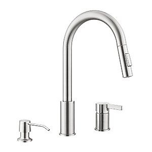 KIRLYSTONE 3-Hole Kitchen Faucet with Pull Down Sprayer, Brushed Nickel Kitchen Sink Faucet with Separate Handle and Soap Dispenser