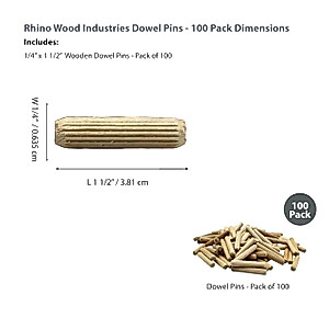 100 Pack 1/4" x 1 1/2" Wooden Dowel Pins Wood Kiln Dried Fluted and Beveled, Made of Hardwood