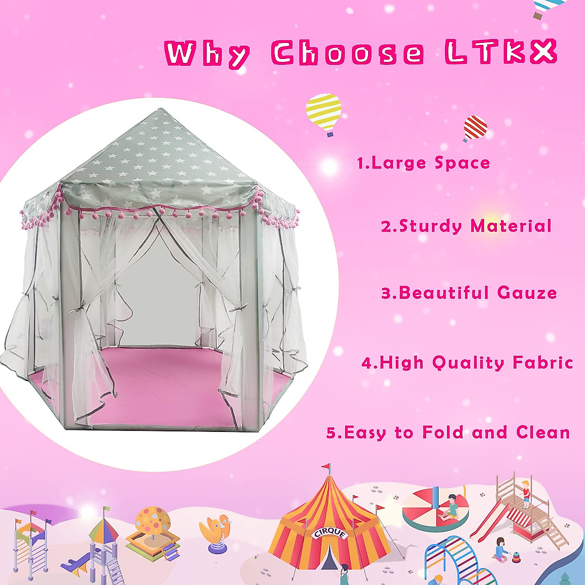 Play Tent for Kids Princess Castle Girls Playhouse, Princess Tent for Indoor Outdoor Fun, Gift for Toddlers Boys Girls(55"x53")