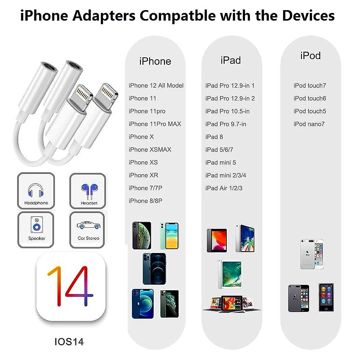 [Apple MFi Certified] 3.5mm Headphones Adapter for iPhone, 2 Pack Lightning to 3.5mm Earphones/Headphones Jack Aux Audio Adapter Dongle for iPhone 12 11 XS XR X 8 7 iPad, Support iOS 14 and More