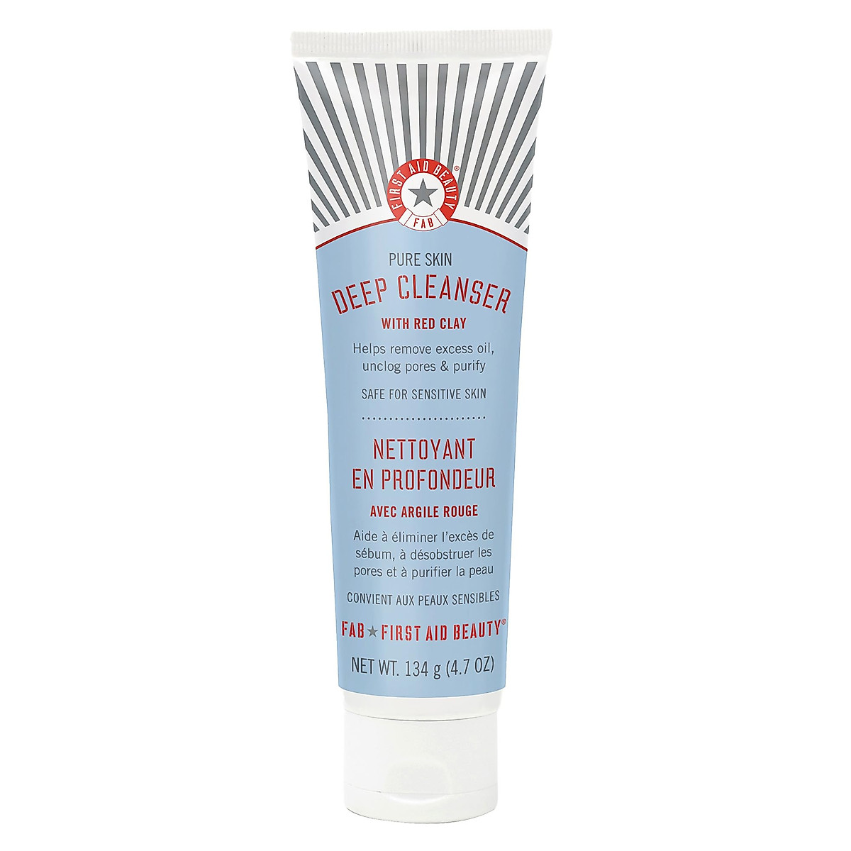 First Aid Beauty - Pure Skin Deep Cleanser with Red Clay, Deep Cleansing Face Wash with Antioxidant Booster for Oily and Blemish-Prone Skin, Reduce Oil & Unclog Pores, Safe for Sensitive Skin, 4.7 oz