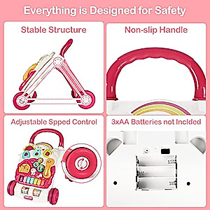 SUPER JOY 3 in 1 Baby Walker,Sit to Stand Learning Walkers & Removable Play Panel, Kids Early Activity Center with Lights & Sounds, Music Learning Play Toys Gift for Infant Boys Girls