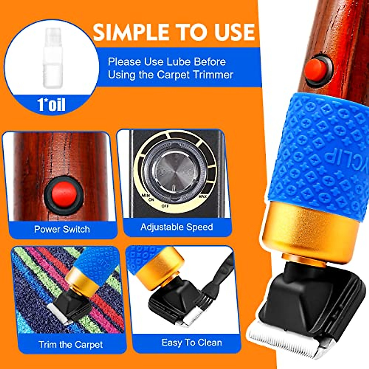 Carpet Trimmer Tufting Shears Kit, Rug Shaver for Tufting, 6-Speed Adjustable Rug Trimmer for Cleaning Handmade and Tufted Carpets, Tufting Clippers, Rug Clippers, Carpet Carving Clippers, 200W