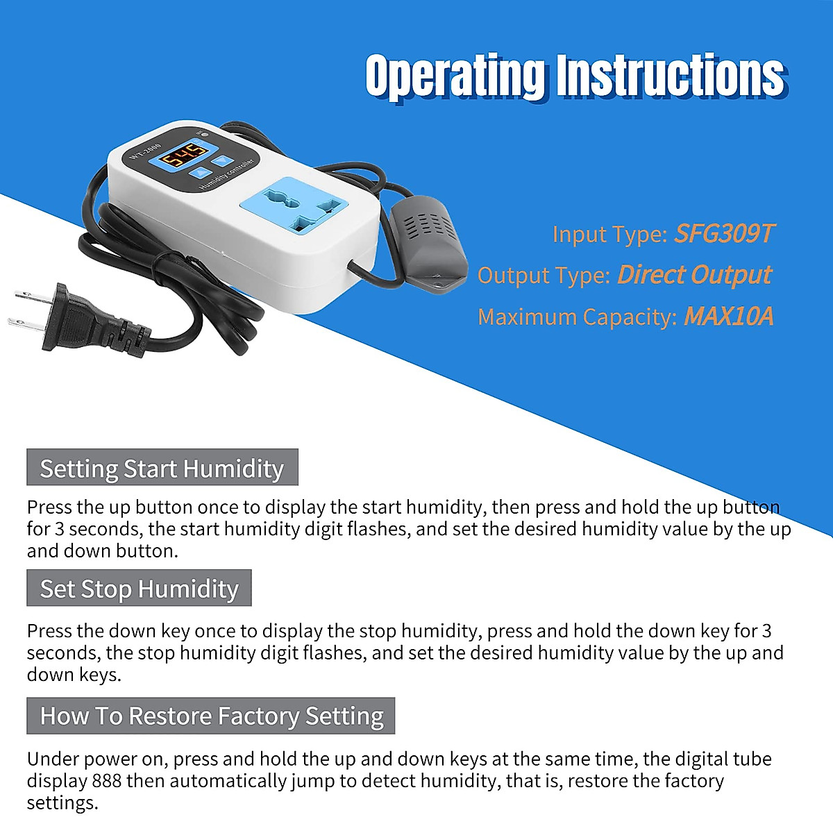 Liccx Digital Humidity Controller,0~99percent RH Ultra-Wide Control Range Hygrostat Humidity Switch for Greenhouse(US Plug)