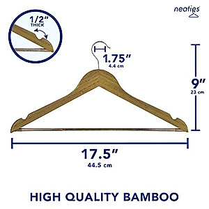 Neaties Bamboo Wood Hangers | Walnut Finish | with 360° Degree Swivel Hook & Smooth Cut Notches | 24Pack