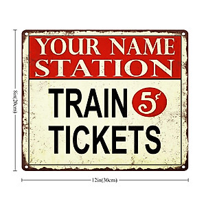 Your Name Custom Train Station Tickets 5 Cent Man Cave Metal Sign 8"x12" Made in USA