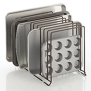 mDesign Metal Wire Organizer Rack for Kitchen Cabinet, Pantry, Shelves - Holder with 11 Slots for Skillets, Frying Pans, Lids, Cutting Boards, Vertical or Horizontal Placement - Extra Large - Bronze
