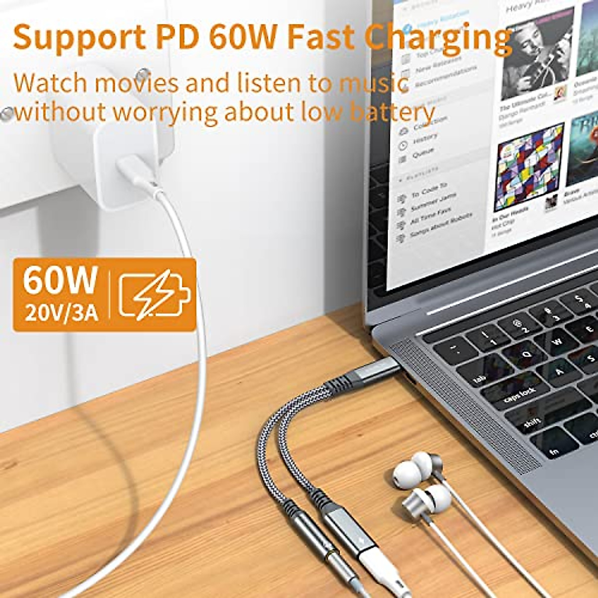 USB C to 3.5mm Headphone and Charger Adapter, USB C PD 60W 2-in-1 USB C to AUX Mic Jack with Fast Charging Dongle Cable,Compatible with Samsung Galaxy S23 S22 S21 S20 Ultra Note 20 S10 S9,iPad Pro