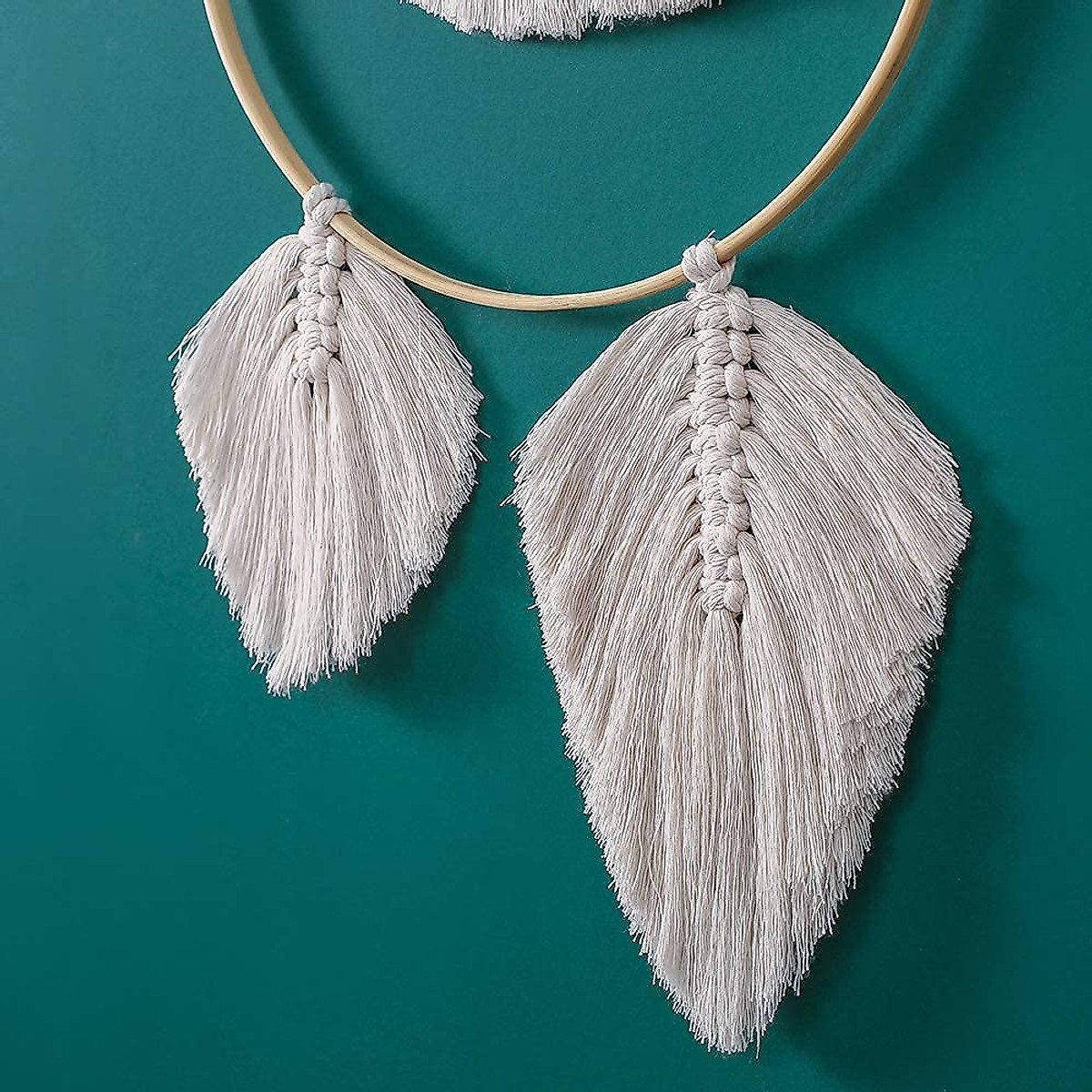 O-heart Macrame Wall Hanging, Woven Boho Chic Wall Decor Cotton Leaf Feather Bedroom Decor Large Wall Art Decor, Bohemian Home Decorations Wall Accent - Style 1