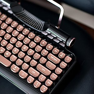 fotorkit Rymek Classic Typewriter Style Mechanical Keyboard USB Wired& Bluetooth Wireless Keyboard with Tablet Stand and RGB Dynamic Backlit Windows Mac iOS Android Supported-knewkey