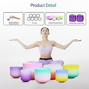 440HZ 6''-12'' Set of 7 PCS Quartz Color Crystal Singing Bowls Sound Healing Meditation