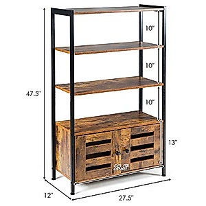 Tangkula Storage Cabinet, Industrial Bookshelf and Bookcase, Freestanding Floor Cabinet with 3 Shelves and 2 Louvered Doors, for Living Room Study Home Office, 27.5 x 12 x 47.5 Inch, Rustic Brown