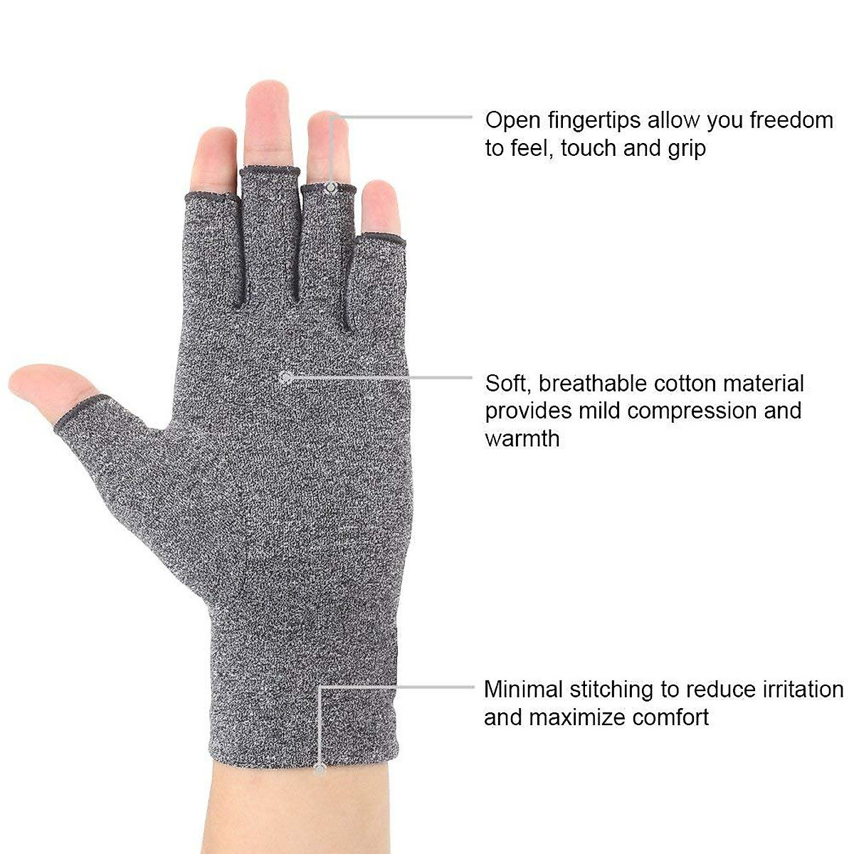 Brace Master 2 Pairs Arthritis Gloves, Compression Gloves for men and women (Large (2 Pair), Gray)