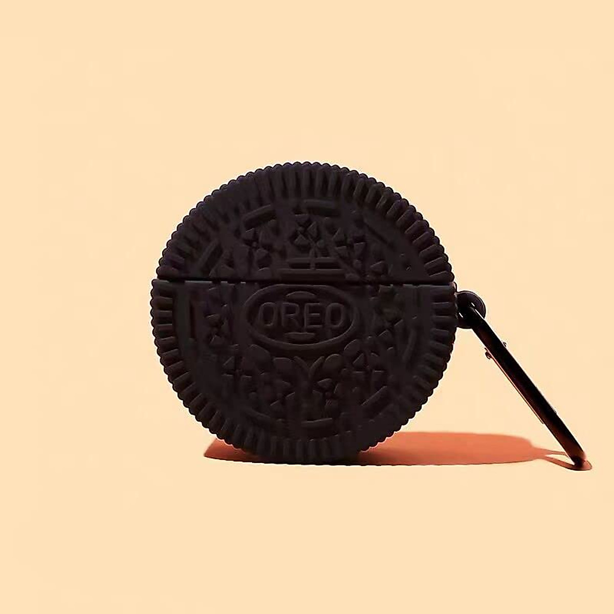 Ultra Thick Soft Silicone Case with Keychain Hook for Apple AirPods Pro Chocolate Cookie Biscuit Black Color 3D Food Cartoon Cool Fun Cute Lovely High Fashion Unique Creative Girls Kids