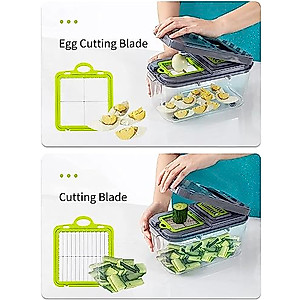 Chopper Vegetable Cutter 22-in-1, Mandoline Slicer with 13 Blades, with Container | Cutter | Egg Slicer | Cheese Grater | Veggie Dicer | Onion Mincer Chopper (GREEN)