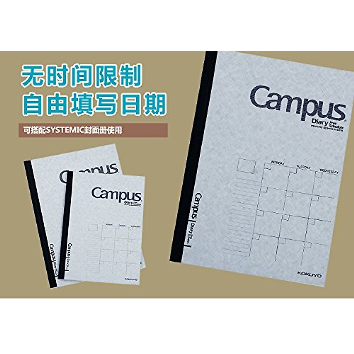 Kokuyo Campus Diary, Free Schedule, Monthly Appointments, 8.3'x5.8' A5 size, 24 Sheets/48 Pages, Gray, Japan Import (NI-CF103N)