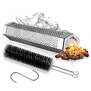 Premium Pellet Smoker Tube for All Grill Electric Gas Charcoal or Smokers- 5 Hours of Billowing Smoke - Cold or Hot Smoking- Ideal for Smoking Cheese Nuts Steaks Fish Pork Beef - 12" Stainless Steel