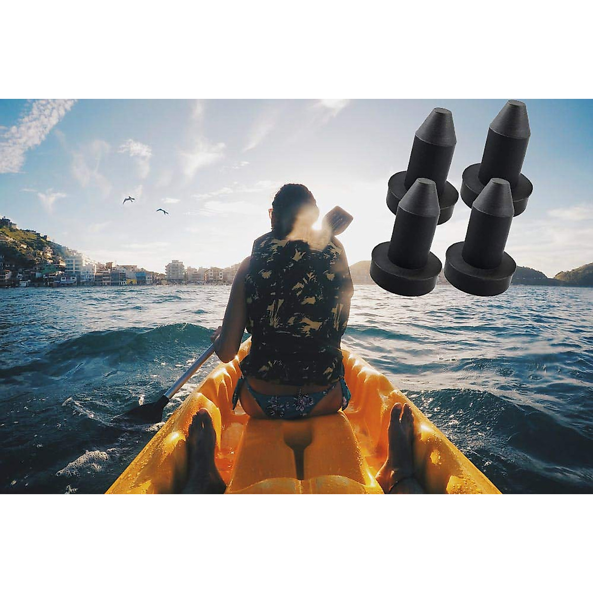 BUBOSPER 4 Pack Push in Kayak Drain Plug Compatible with Sundolphin Kayaks Aruba 8 SS, Aruba 10, Bali 8, Excursion 10 (4PCS) (Black)