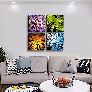 MESESE Art 4 Panels Canvas Print Wall Art Spring Summer Autumn Winter Four Seasons Landscape Color Tree Painting Pictures Prints Nature Forest Artwork Stretched and Framed for Bedroom Living Room Home Decorations