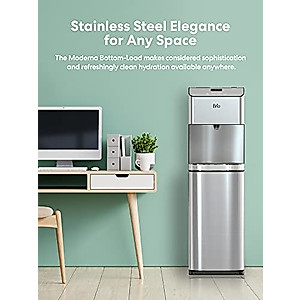 Brio Moderna CLBL720SC Self-Cleaning Bottom Load Water Cooler Dispenser for 3 & 5 Gallon Bottles – Room & Adjustable Hot & Cold, Child Lock, Electronic Display, Silver Stainless Steel