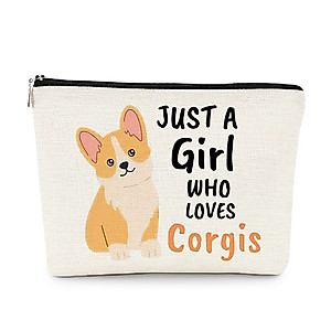 EXUQO Corgi Gifts for Corgi Lovers,Corgi Makeup Bag,Cute Birthday Gifts for Corgi Mom,Just a Girl Who Loves Corgis Pouch,Dog Lovers Zipper Travel Cosmetic Bag,Dog Mother Gifts