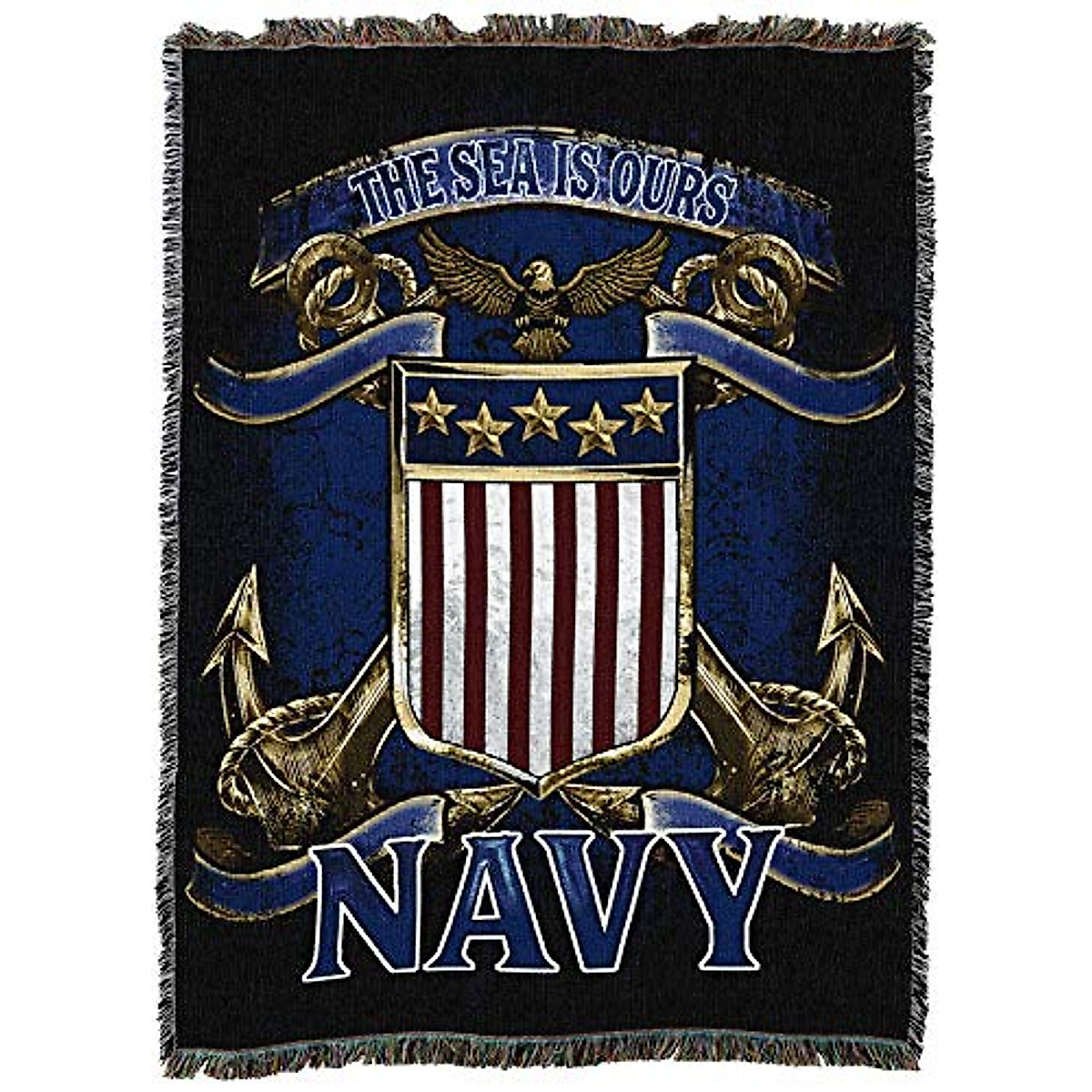 Pure Country Weavers PCW - US Navy - The Sea is Ours 3 Blanket - Gift Military Tapestry Throw Woven from Cotton - Made in The USA (72x54)