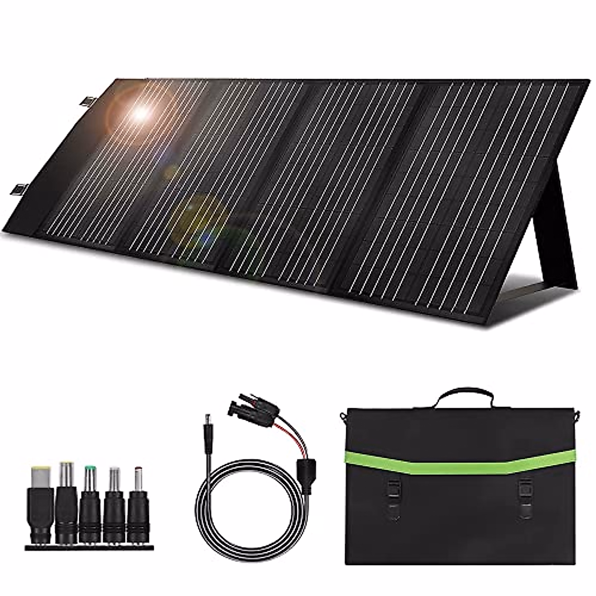 120W Portable Solar Panel 18V Monocrystalline Solar Charger, Foldable High-Efficiency PV Power Charger for Camping Travel RV, MC4/USB/Type-C
