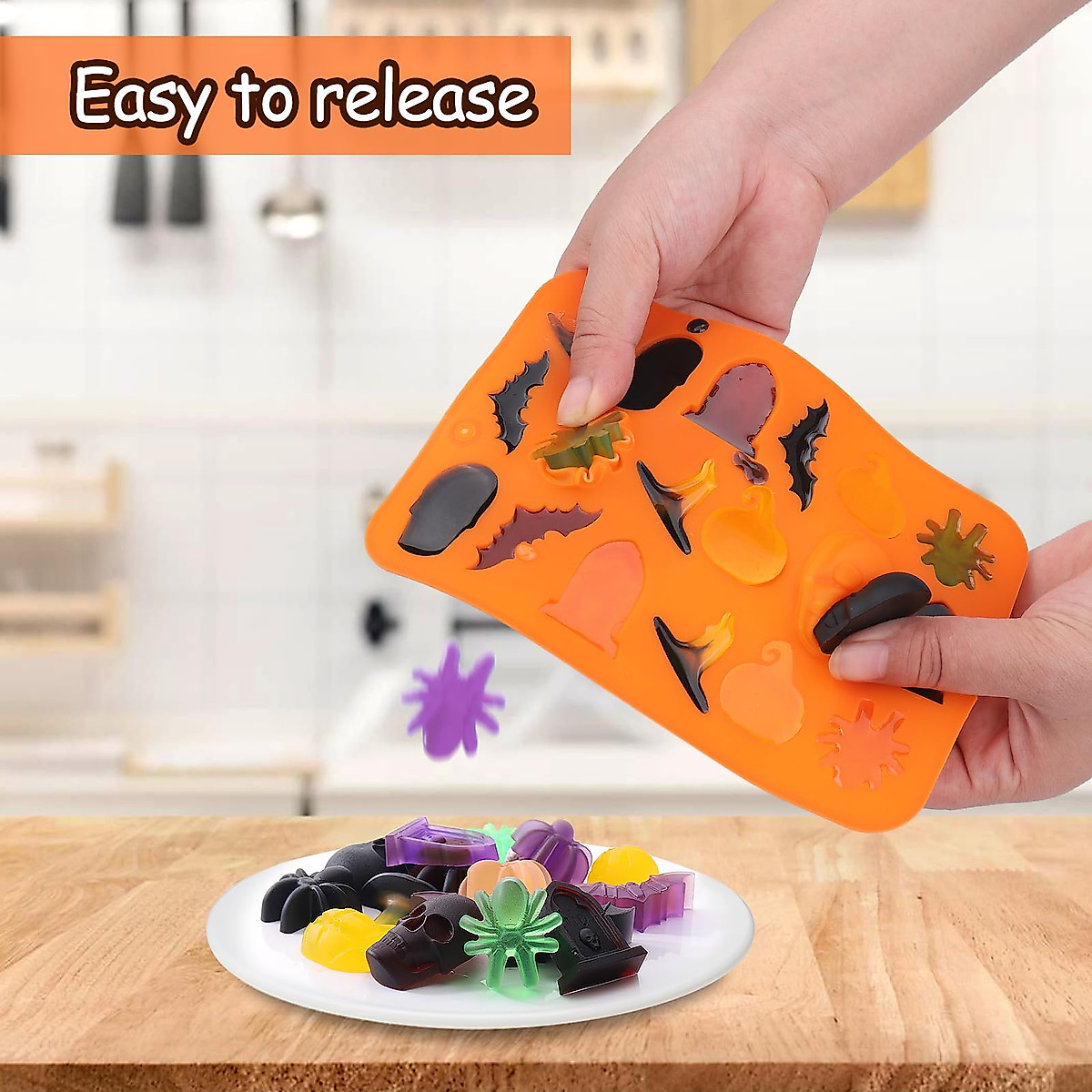 AIERSA Halloween Candy Gummy Molds, 2 Pcs Halloween Silicone Mold with 1 Pcs Dropper for DIY Halloween Gummies, Candy, Jelly, Chocolate, Jello