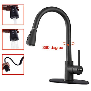 Klabb 8008 Kitchen Faucet Matte Black Single Handle Brass Pull Out Kitchen Faucet with Sprayer with Desk Plate