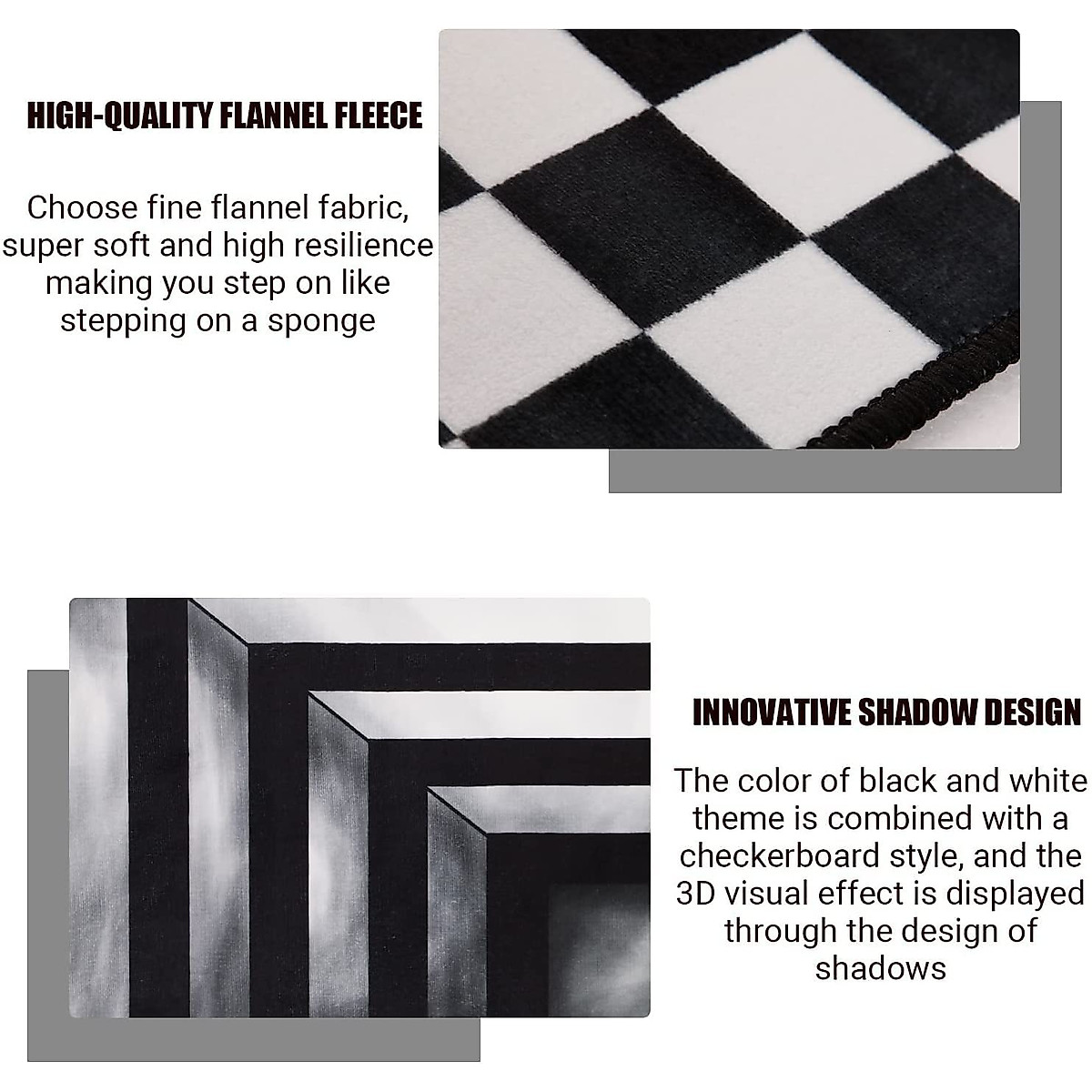 3D Vortex Illusion Square Rug Outdoor Mat Black and White Checkerboard Trap Floor Mat Decor Indoor Carpet Vortex Rug16X24inchs