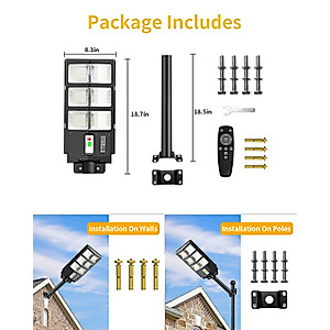 EOSRUJU Solar Street Lights Outdoor Waterproof, 30000LM 6500K Solar Parking Lot Lights, Dusk to Dawn Solar Lights with Motion Sensor & Remote, Wide Angle Solar Lights for Parking Lot, Yard, Patio