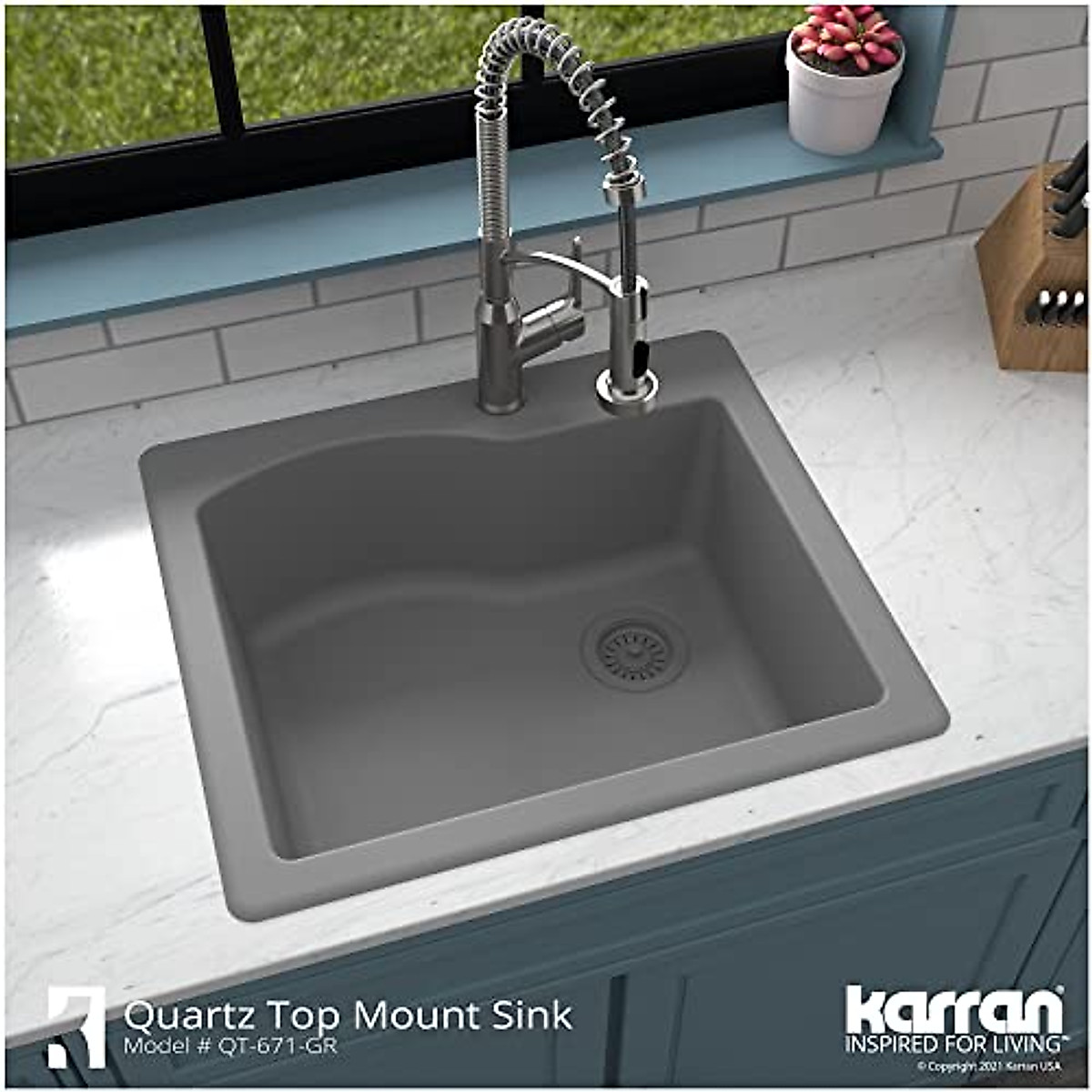 Karran Drop-In Quartz Composite 25 in. 1-Hole Single Bowl Kitchen Sink in White