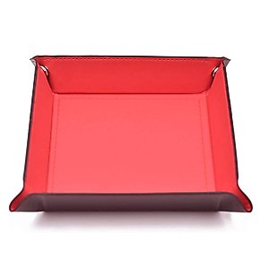 Dice Tray - Folding Rolling Dice Tray Leather Storage Tray Key Jewelry Coin Catchall Sundries Organizer (Red)