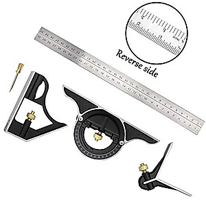 DUEBEL Combination Square 12” Horizontal Square Stainless Steel Multi-Function Carpentry Squares Right 90 Degree Angle Ruler Woodworking Square