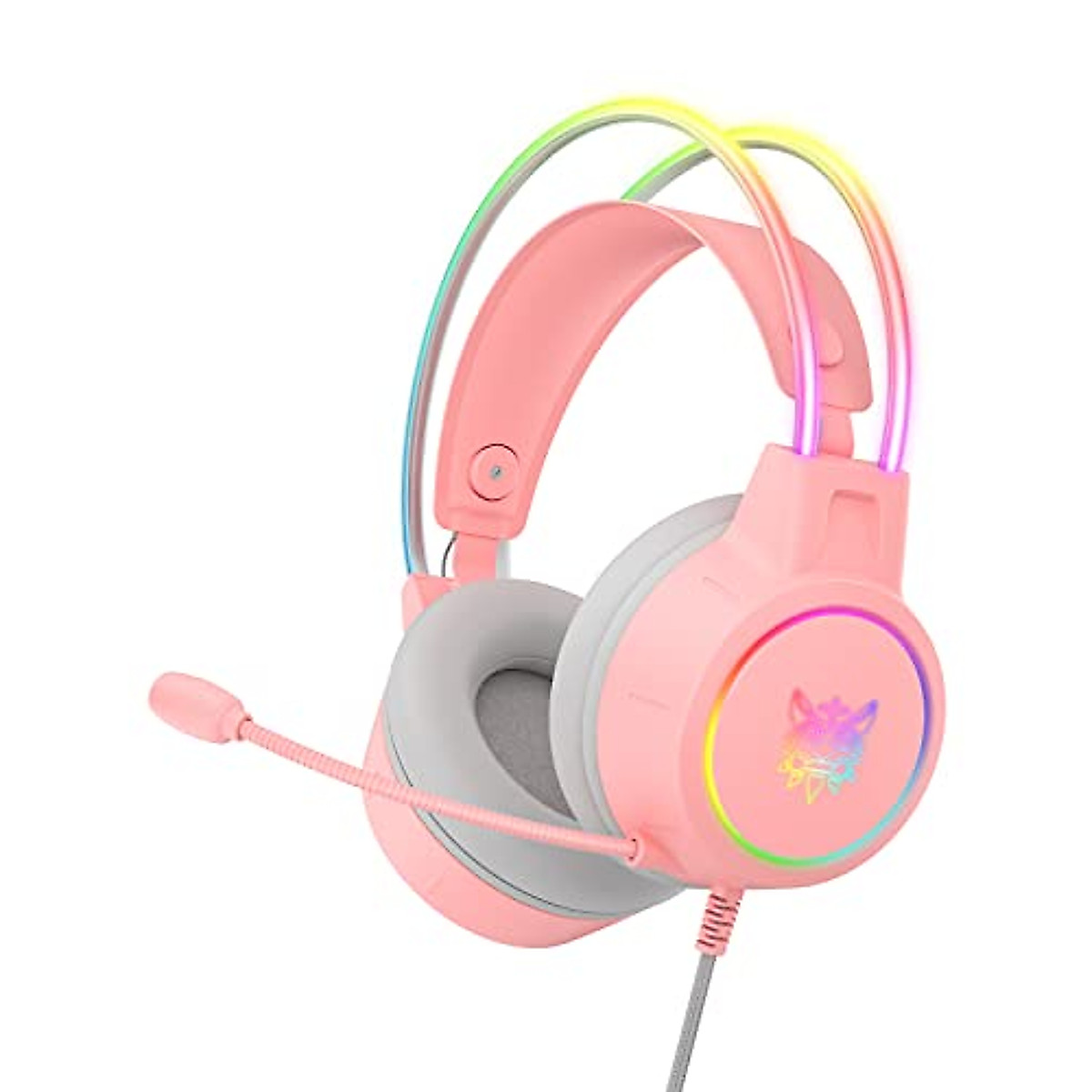 SIMGAL Gaming Headset with Mic, 3.5mm Lightweight Headphones with RGB Aluminum Frame, Surround Sound, Compatible with PS4 PS5 Xbox One(Adapter Not Included) PC Mobile Phone (Pink Without Antler)